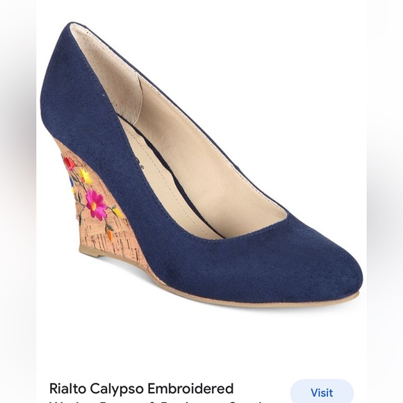 Rialto | Shoes | Rialto Calypso Embroidered Denim Cork Wedge Heel Pump ...
